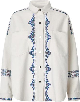 Lollys Laundry Geometrisches- besticktes Bohemian-Hemd - - Blouses & Shirts - Damen - Wei&szlig; - M