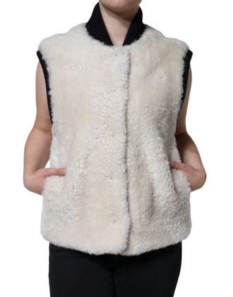 Burberry Womens White Warrenford Shearling Leather Vest Coat Jacket Sheep Clothing