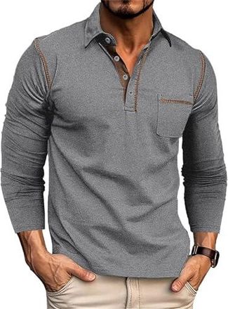 Generic Polo Manche Longue Homme Col Revers- Tee Shirt Sport D&eacute;contract&eacute; Coupe Slim Passe-Partout Haut Chic L&eacute;ger Doux De Tous Les Jours Confortable Classique