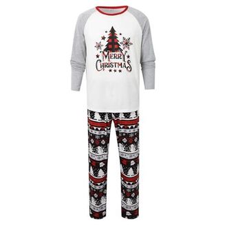 Generic Tenue de famille 2026 pour papa, pyjama imprim&eacute; &agrave; la maison, haut &agrave; manches longues et pantalon, deux pi&egrave;ces, Noir, XXL