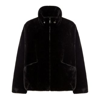 Cesare Gaspari Faux Velour Zip Jacket - - Jackets - Damen - Schwarzk - S