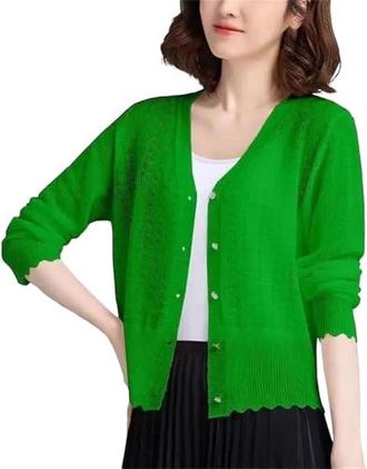 Generic Cardigan en soie pour femme - Chemisier dext&eacute;rieur ample - &Eacute;paules ajour&eacute;es - Petit ch&acirc;le - Haut en tricot, vert, Taille XS