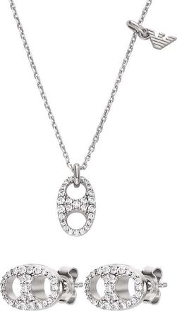 Emporio Armani Damen Silberfarbener Halskette und Ohrringe, Set