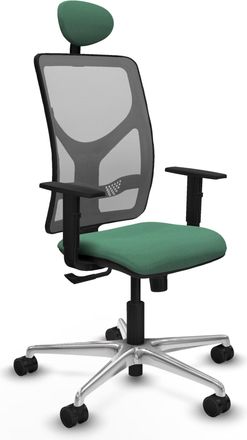 Piqueras y Crespo Call Center Stuhl mit 1D-Armen, h&ouml;henverstellbare Lendenwirbelst&uuml;tze und festes Kopfteil, ausgestattet mit 3 Positionen, Grau/Smaragdgr&uuml;n