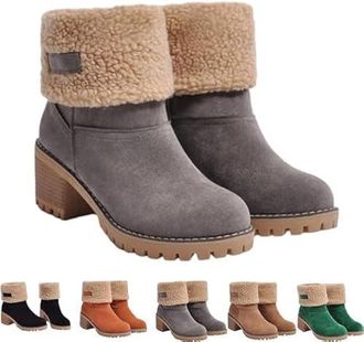 Generic Bottes de neige dhiver pour femme - Doublure en fourrure chaude - Double fermeture éclair - À enfiler - Talon moyen et épais - Chaudes - Pour lautomne