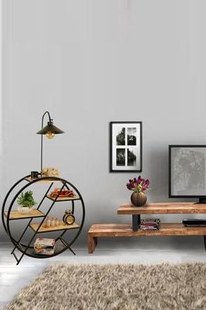 Opviq Industrial Floor Lamp with Metal Body & 100% Fir Wood Bookstand, Khaki, 165 cm Height | E27 Socket, Max 40W | Stylish Lighting for Modern Spaces