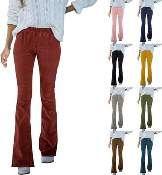 Generic Pantalon en velours c&ocirc;tel&eacute; stretch pour femme - Coupe bootcut - Pantalon de loisirs - Taille &eacute;lastique - Taille haute - Pantalon de yoga - Coupe ajust