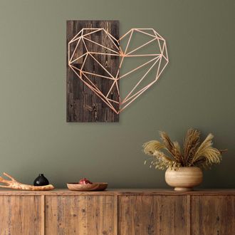 Wallity Elegant Decorative Wooden Wall Accessory, 58 x 58 cm, Walnut & Copper | 50% Wood (3 cm) & 50% Metal (1.5 mm) | Wall-Mountable, Unique Design