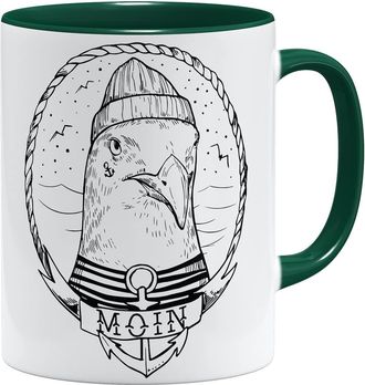 OM3 Moin mit Seem&ouml;we Tasse nautical M&ouml;we - Keramik Becher - 11oz 325ml - Beidseitig Bedruckt - Gr&uuml;n