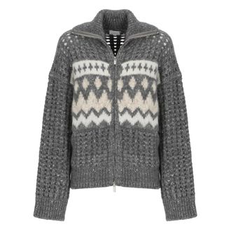 PESERICO Femme, Pulls, Gris, Taille: 38 FR Pull zipp&eacute; &agrave; sequins