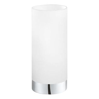 Eglo Tischlampe Damasco 1, 1 flammige Tischleuchte, Nachttischlampe aus Metall in Chrom, Glas weiß satiniert, E27 Fassung, inkl. Schalter