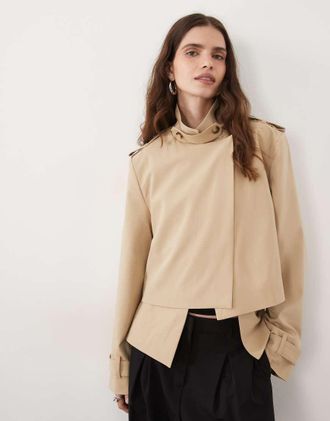 Asos premium trench court ajust&eacute; &agrave; col montant en beige-Neutre