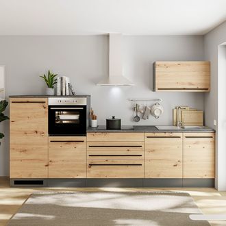 Casa home24 K&uuml;chenzeile I 320 x 200 x 60cm Braun/Eiche Artisan Dekor mit Elektroger&auml;ten