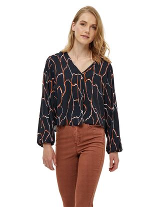 Desires Damen Fenja Langarmbluse Langarm-Bluse, 9000P Black Print, 40