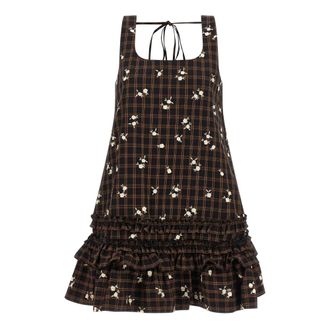 Ganni Check Flower Mini Kleid - - Dresses - Damen - Braun - M