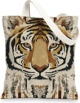 Generic Sacs fourre-tout en toile avec imprimé animal, sacs dépicerie réutilisables, rustiques, respectueux de lenvironnement, légers et lavables avec bandoul