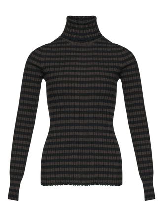 Maison Margiela t-shirt c&ocirc;tel&eacute; &agrave; col roul&eacute; - Marron