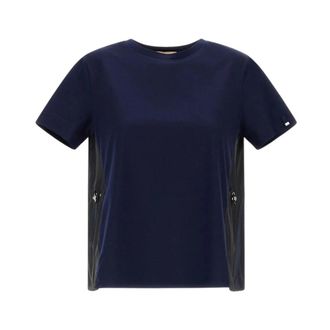 Herno Jersey Baumwoll T-Shirt mit Tafetta R&uuml;ckseite - - Tops - Damen - Blau - XL