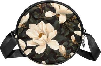 Generic Sac &agrave; bandouli&egrave;re circulaire pour femme, motif magnolias floral, petit sac &agrave; dos &agrave; bandouli&egrave;re avec fermeture &eacute;clair, bretelles r&eacute;glables, sac &agrave; main 