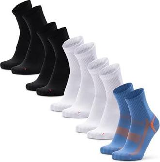 Danish Endurance 3 ou 5 Paires de Chaussettes de Sport Mi-Hautes, Respirantes & Anti-Ampoules, Homme Femme, Multicolore (2x Noir, 2x Blanc, 1x Bleu/Orange), 43-47