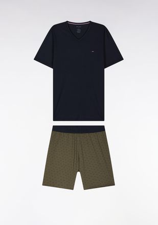 Eden Park Pyjama Court En Jersey De Coton Kaki Short À Micromotifs