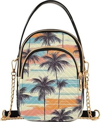 Mnsruu Sac à bandoulière pour femme - Motif palmier tropical noir - Petit sac à bandoulière avec sangle réglable