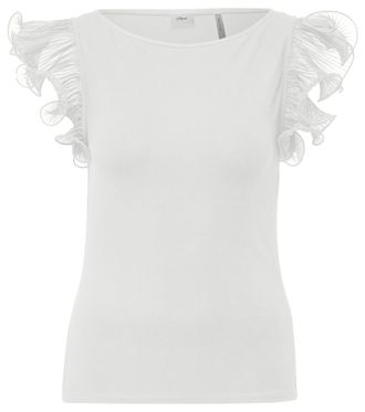 s.Oliver Damen 2144028 T-Shirt mit Volant&auml;rmeln, White, 36