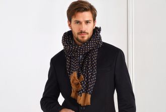 Bexley Echarpes Laine - Echarpes homme motif bleu marine et fauve