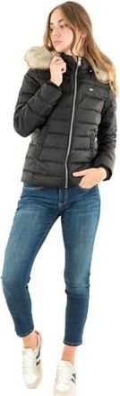 Tommy Jeans Veste Matelass&eacute;e Femme Basic Hooded Down Jacket avec Capuche, Noir (Black), XL