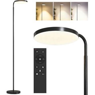 HOMCOM Lampadaire LED - HOMCOM - intensit&eacute; variable, t&ecirc;te rotative 350 &deg;, t&eacute;l&eacute;commande magn&eacute;tique - acier et acrylique - 41x25x177cm - noir