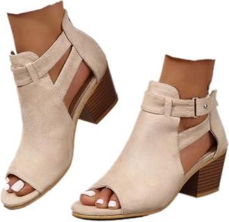 Generic Sandales orthop&eacute;diques &agrave; talons hauts &agrave; bout ouvert et compens&eacute;es d&eacute;contract&eacute;es pour la plage boh&egrave;me - Chaussures dext&eacute;rieur &agrave; talons carr&eacute;s pour femm