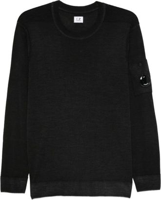 C.P. Company C.p. Company, Homme, Pulls, Noir, Taille: M Pull ras du cou en laine m&eacute;rinos
