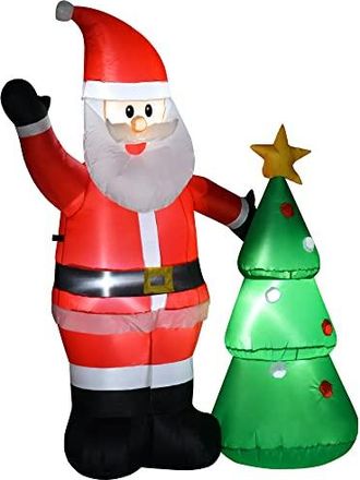 HOMCOM Père Noël Gonflable LED 1,5H m avec Sapin Polyester imperméable Rouge Vert