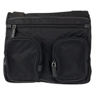 Prada unisex, Pre-owned, Noir, Taille: ONE Size Pre-owned Nylon Tessuto Triangle Logo Messenger Bag