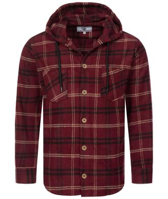 Rock Creek Herren Hemd Kariert Kapuzenhemd Karohemd Herrenhemd Flanell Hemden Holzf&auml;llerhemd &Uuml;bergangsjacke Langarm Kariert Winter H-334 Weinrot 5XL