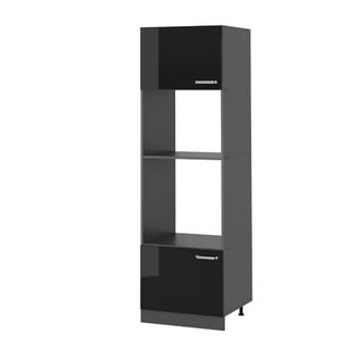 Vicco Armoire Micro-Ondes R-Line, Noir Haute Brillance, 60cm