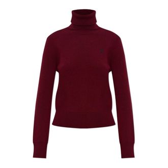 Ami Femme, Pulls, Rouge, Taille: 42 FR Pull à col roulé en laine avec logo brodé