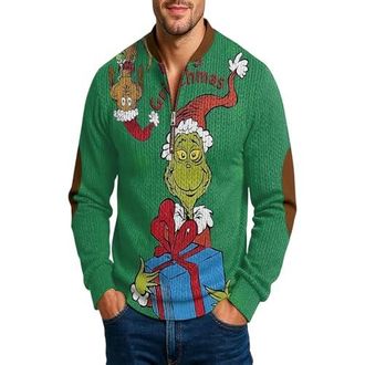 Generic Le Grinch Pull De Noel Homme Moche 2025 Sweats Pulls Vetement Ugly Sweat The Femme Deguisement Enfant Noel Drole col Rond Costume Christmas Adulte Swe
