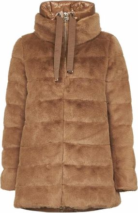 Herno Femme, Vestes, Brun, Taille: 34 FR Manteau Camel en Fausse Fourrure Rembourré