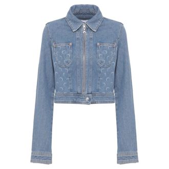 Marine Serre Femme, Vestes, Bleu, Taille: 40 FR Veste en jean courte &agrave; imprim&eacute; lune