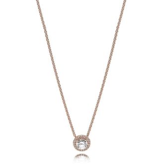 Pandora Halskette mit Rundem Funkelndem Strahlenkranz in 14 Karat rosévergoldeter Metalllegierung Timeless Collection
