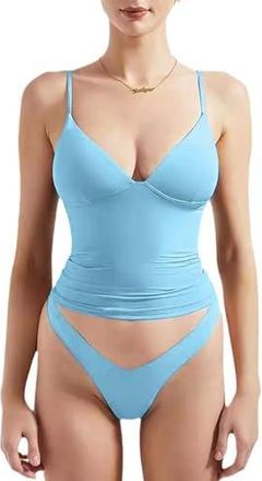 Generic Camisole de printemps sans manches pour femme - Chemise amincissante ajust&eacute;e tendance basique 2025 - Col en V - Bretelles spaghetti - Dos nu - Coupe a