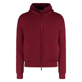 Moorer Homme, Sweatshirts et sweats &agrave; capuche, Rouge, Taille: XL Sweat &agrave; capuche zipp&eacute; en tricot c&ocirc;tel&eacute;