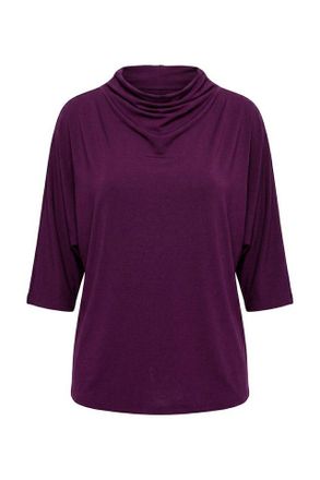 Ulla Popken T-Shirt Jersey-Shirt Zierfalten Stehkragen Halbarm
