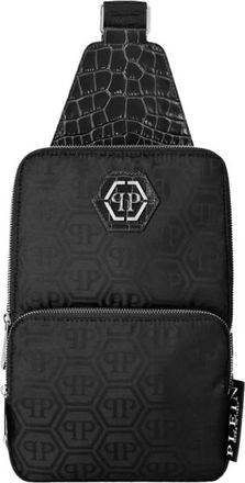 Philipp Plein Homme, Sacs, Noir, Taille: ONE Size Sac bandouli&egrave;re Monogramme en nylon et cuir