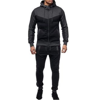 Generic Survêtements pour homme 2 pièces ensemble décontracté contrasté sweat à capuche et pantalon de jogging Survêtements de sport 2 pièces Ensemble de vête