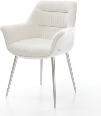DELIFE Esszimmerstuhl Kaira-Flex Boucl&eacute; Soft Beige 4-Fu&szlig; konisch Edelstahl, Esszimmerst&uuml;hle