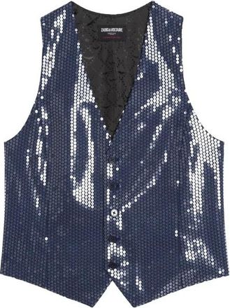 Zadig&Voltaire Femme, Vestes, Bleu, Taille: 38 FR Emaux Sequin Vest