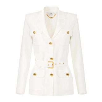 Elisabetta Franchi Femme, Vestes, Blanc, Taille: 40 FR Belted Single-breasted Jacket