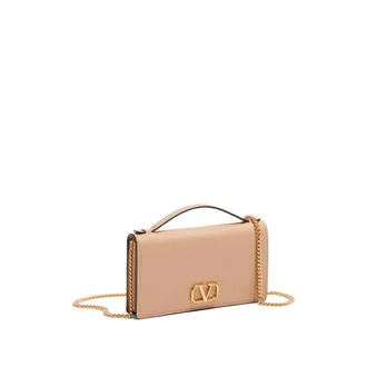 Valentino Garavani Womens Chain Wallet Vlogo Signature Grainy Calfskin Neutrals & Purses